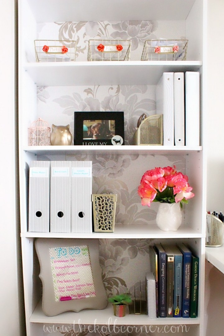 How to Wallpaper a Bookcase for a Chic New Look! - Domestically Creative
