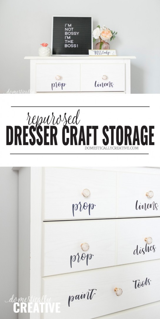 Repurposed Dresser for Craft Room Storage - Domestically Creative
